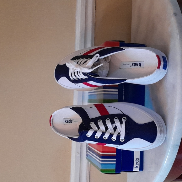 Keds | Shoes | Vintage Y2k Keds Red White And Blue Canvas Fabric Sneakers Slip On 65 New | Poshmark